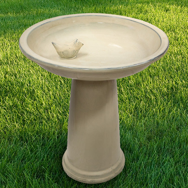 Ceramic Bird Bath and Pedestal, Aged White - Esschert Design – Backyard ...